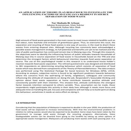 An application of theory plan behaviour to investigate the influencing ...