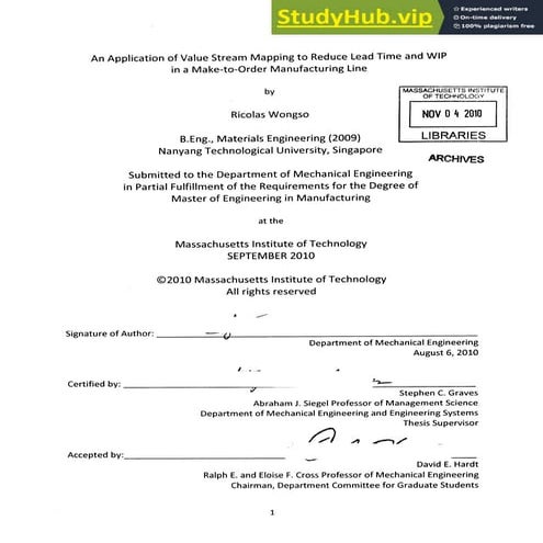 An Application Of Value Stream Mapping To Reduce Lead Time And WIP In A ...