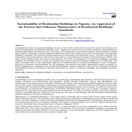 An appraisal of the factors that influence maintenance of residential buildings’ standards | PDF ...
