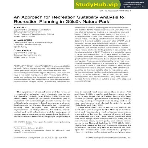 An Approach For Recreation Suitability Analysis To Recreation Planning In G Lc K Nature Park | PDF