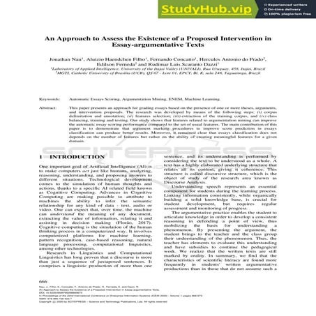 An Approach To Assess The Existence Of A Proposed Intervention In Essay-Argumentative Texts | PDF