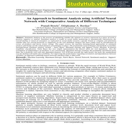 An Approach To Sentiment Analysis Using Artificial Neural Network With Comparative Analysis Of