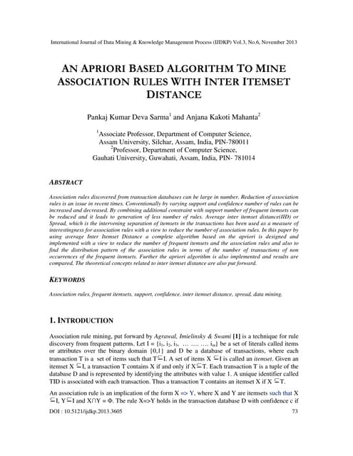 An Apriori Based Algorithm To Mine Association Rules With Inter Itemset Distance Pdf