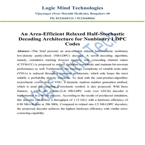 An area efficient relaxed half-stochastic decoding architecture for nonbinary ldpc codes | DOCX ...