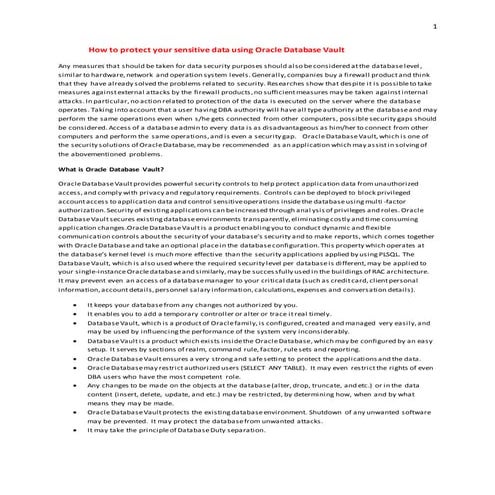 How To Protect Your Sensitive Data Using Oracle Database Vault Pdf