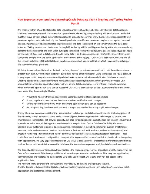 How To Protect Your Sensitive Data Using Oracle Database Vault Creating And Testing Realms