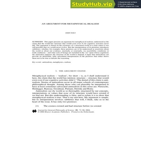 An Argument For Metaphysical Realism | PDF