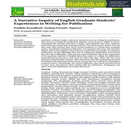 A Narrative Inquiry Of English Graduate Students Experiences In Writing ...