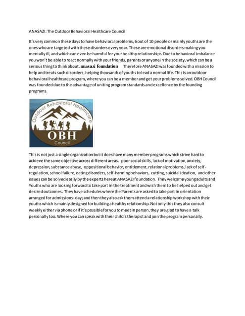 Anasazi Foundation - Outdoor Therapy for Emotional Healing | PDF