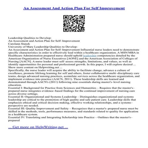 An Assessment And Action Plan For Self Improvement | PDF