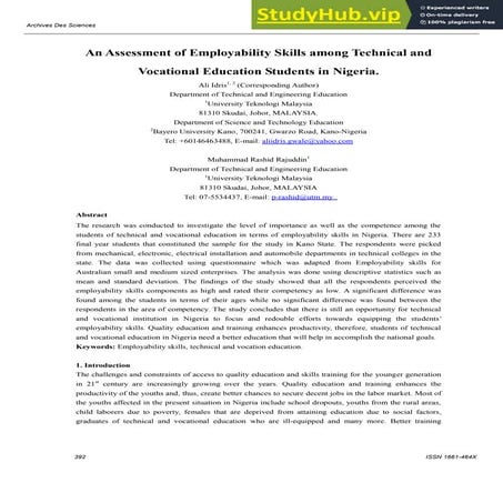 An Assessment Of Employability Skills Among Technical And Vocational ...