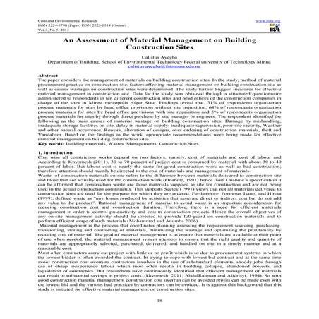 An assessment of material management on building construction sites | PDF