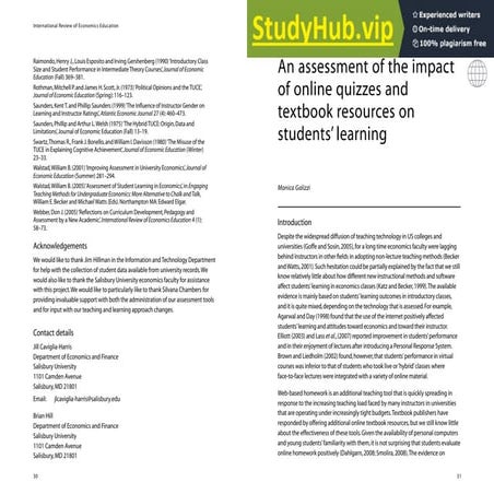 An Assessment Of The Impact Of Online Quizzes And Textbook Resources On Students Learning | PPT