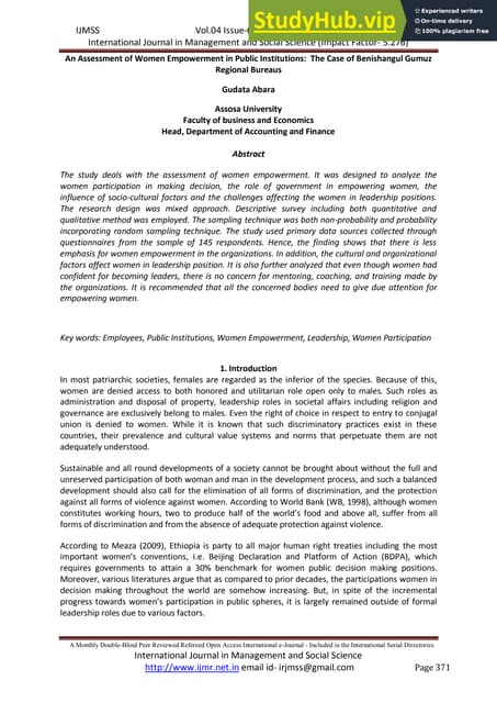 Role of Women in Top Management Positions and its Impact on Company Leadership | PDF