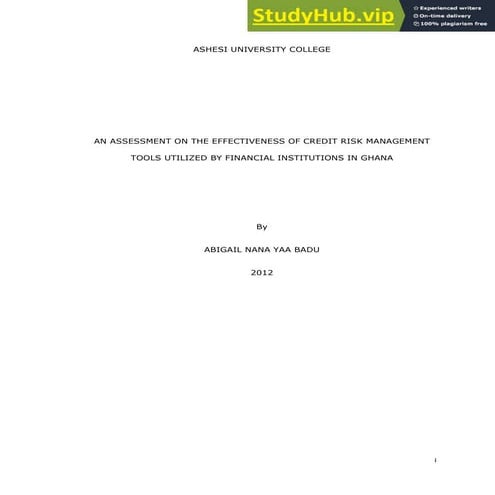 AN ASSESSMENT ON THE EFFECTIVENESS OF CREDIT RISK MANAGEMENT TOOLS ...