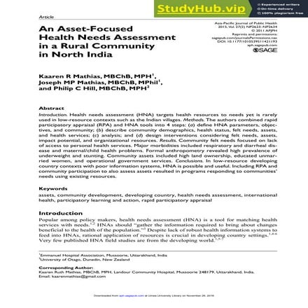 An Asset-Focused Health Needs Assessment In A Rural Community In North ...