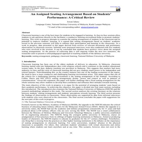 An assigned seating arrangement based on students performance a critical review | PDF