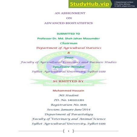 An Assignment On Advanced Biostatistics | PDF