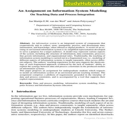 An Assignment On Information System Modeling On Teaching Data And ...