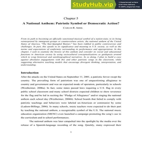 A National Anthem Patriotic Symbol Or Democratic Action | PDF