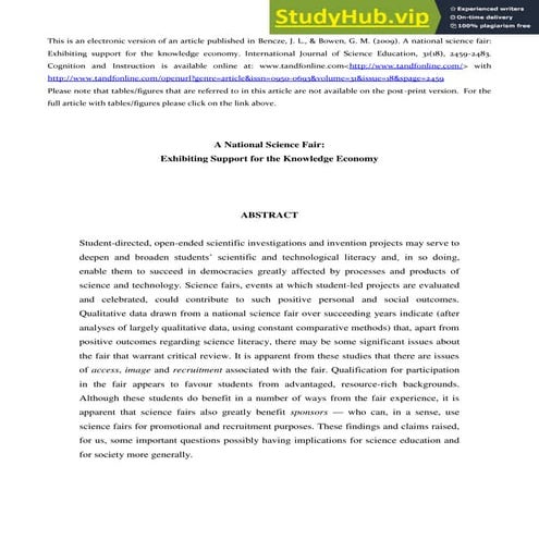 A National Science Fair Exhibiting Support For The Knowledge Economy | PDF