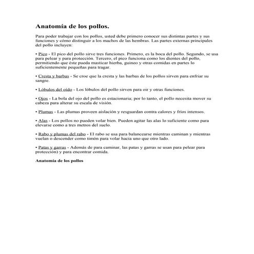 Anatomía de los pollos | DOC