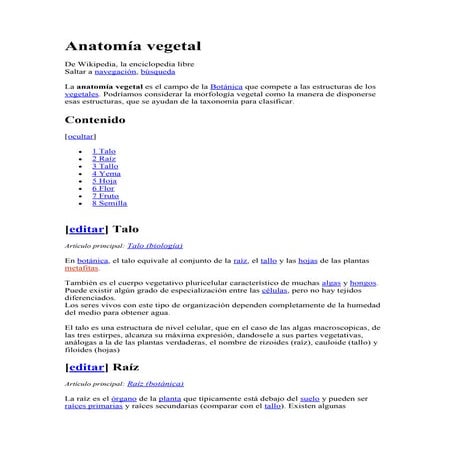 Definir Anatomía Vegetal Órganos Vegetales. Tallo. Atlas De