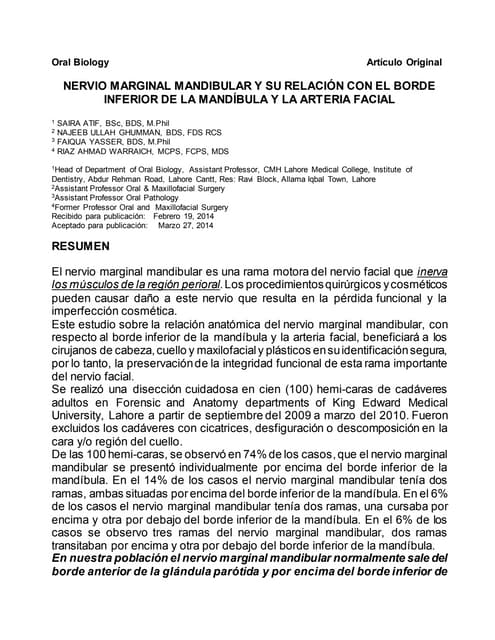 ANATOMIA QUIRURGICA DE LA RAMA MARGINAL MANDIBULAR DEL NERVIO FACIAL | PDF
