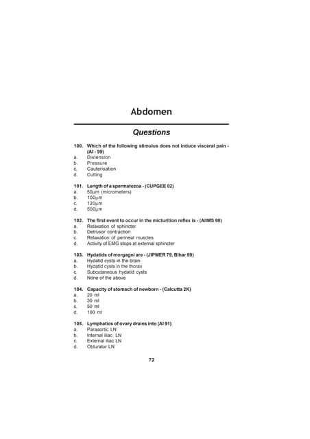 Abdomen mc qs with answers key | DOCX | Death, Injury, or Military Conflict | Sensitive Topics