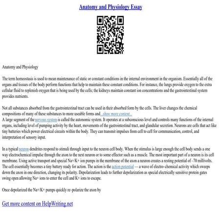 Anatomy And Physiology Essay | PPT