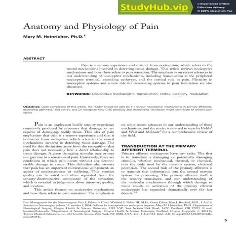 Anatomy And Physiology Of Pain | PDF