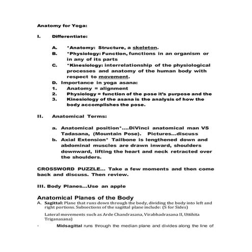Anatomy for yoga teacher notes | DOCX