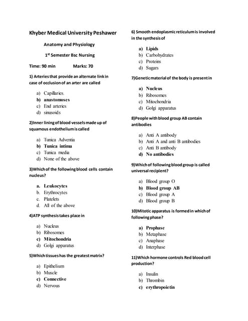 Cardiovascular system Anatomy MCQs and BCQs | DOCX
