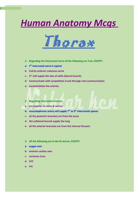 Cardiovascular system Anatomy MCQs and BCQs | DOCX