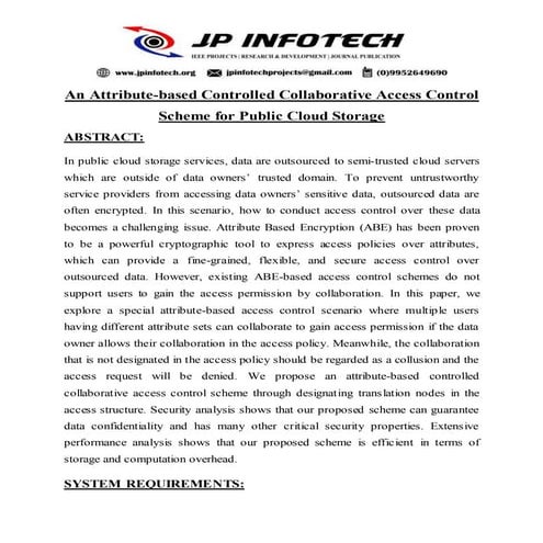 An Attribute Based Controlled Collaborative Access Control Scheme For Public Cloud Storage Pdf