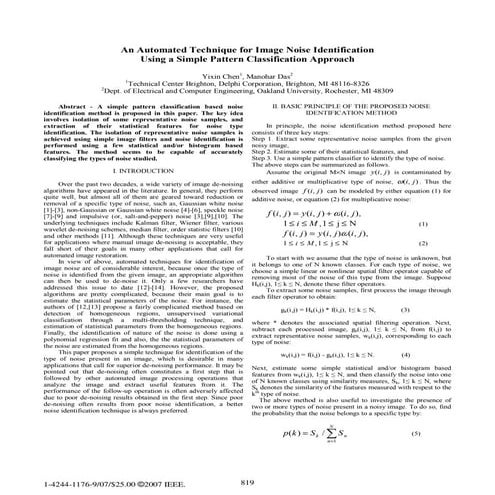 An automated technique for image noise identification using a simple pattern classification ...