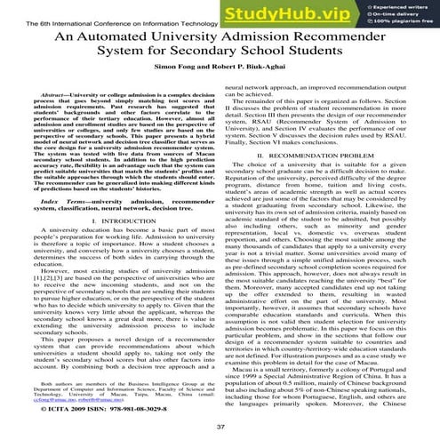A Review On Recommender Systems For University Admissions | PDF