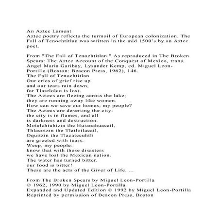 An Aztec Lament Aztec poetry reflects the turmoil of European co.docx