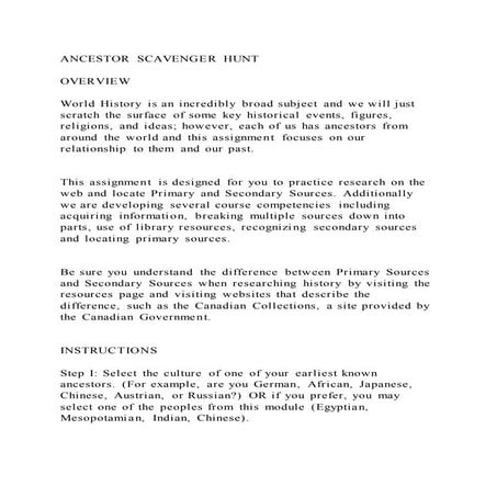 ANCESTOR SCAVENGER HUNTOVERVIEWWorld History is an incredibl | DOCX ...