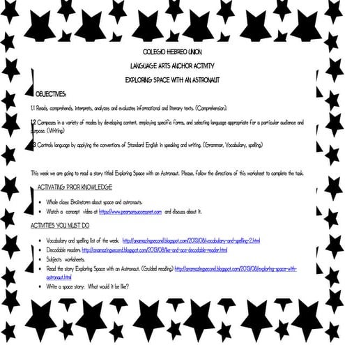 Anchor Activity- EXPLORING SPACE WITH AN ASTRONAUT | PPT