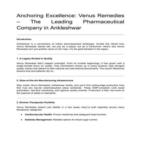 Anchoring Excellence_ Venus Remedies – The Leading Pharmaceutical ...