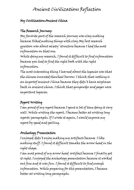 Ancient civilizations reflection | PDF