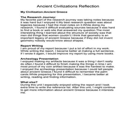 Ancient civilizations reflection | DOCX