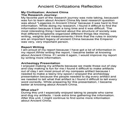 Ancient civilizations reflection | DOCX