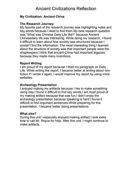 Ancient civilizations reflection | PDF