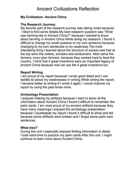 Ancient civilizations reflection | PDF