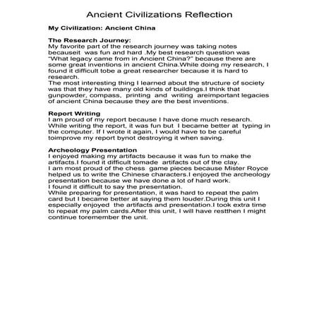 Ancient civilizations reflection | DOCX