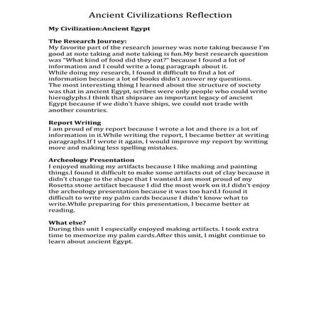 Ancient civilizations reflection | DOCX