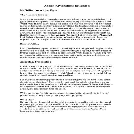 Ancient civilizations reflection | DOCX