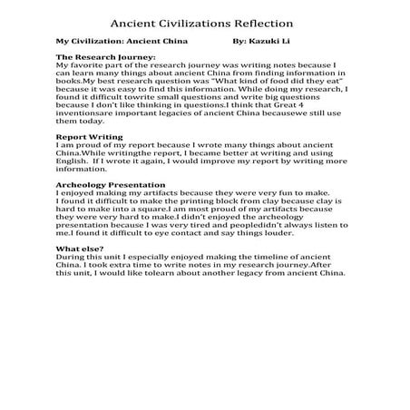 Ancient civilizations reflection | DOCX
